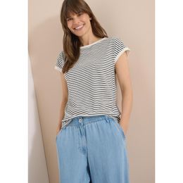 Cecil Damen T-Shirt l&auml;ssiger Streifenlook, Rundhals, softer Materialmix schwarz-wei&szlig; M (40)