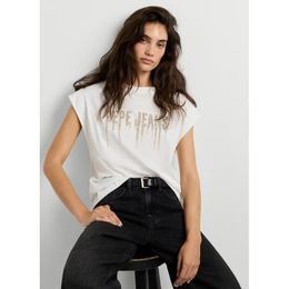 Pepe Jeans Damen Kurzarmshirt &raquo;CARINA&laquo; mit Nietenbesatz, Rundhals wei&szlig; L