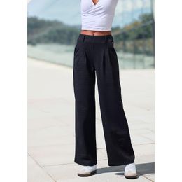 Lascana Damen Lascana Schlupfhose &raquo;extra Weit mit Bundfalten&laquo; mit Jacquard Strickmuster oder uni schwarz blau 44/46, N-Gr