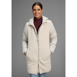 Kangaroos Damen Kangaroos Hybridjacke mit Kapuze &Uuml;bergangsjacke aus Teddy-Fleece mit gesteppten &Auml;rmeln und Kapuze beige 40