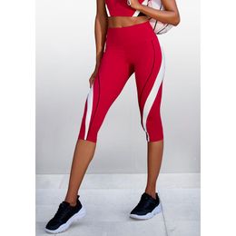 active by Lascana Lascana Active Damen LASCANA ACTIVE Caprihose mit seitlichem Kontrasteinsatz rot L (44/46), N-Gr