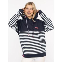 Zwillingsherz Damen Hoodie &raquo;"Moin Streifen"&laquo;, Stickerei, Kapuze mit bedruckter Kordel, gestreift schwarz-wei&szlig; S/M
