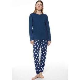 Mey Damen Schlafanzug &raquo;Scribbled Dots&laquo; 2 tlg. Baumwolle, modern, bequem, gerade Form, Rundhals, Langarm blau 44