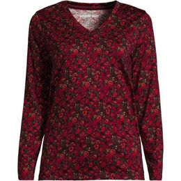 LANDS' END Supima&reg; Langarm-Shirt mit V-Ausschnitt f&uuml;r Damen, Damen, size: regular, Rot, Baumwolle, by Lands' End