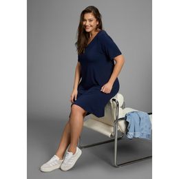 Laura Scott Curve Damen Laura Scott CURVE Jerseykleid &raquo;Gro&szlig;e Gr&ouml;&szlig;en&laquo; in leicht ausgestellter, flie&szlig;ender Form blau 50, N-Gr