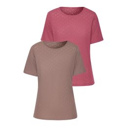 Vivance Damen Kurzarmshirt &raquo;mit sommerlichem Ajour-Muster&laquo; 2er-Pack, aus luftiger Baumwoll-Qualit&auml;t beige 40/42