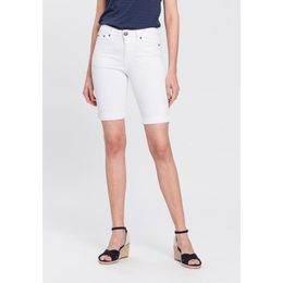Arizona Damen Jeansbermudas schmale Passform, krempelbarer Saum, Usedwaschung, hohe Leibh&ouml;he wei&szlig; 34, N-Gr