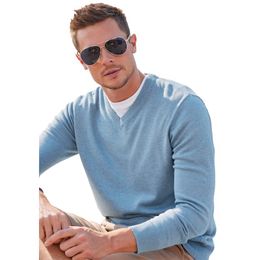 H.I.S. H.I.S Herren Strickpullover mit V-Ausschnitt, Pullover aus Feinstrick, Baumwollmischung blau L (52/54)