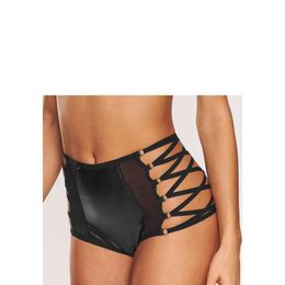 Petite Fleur Gold By Lascana Damen petite fleur gold by Lascana High-Waist-Slip aus Lederimitat mit aufregenden B&auml;nderdetails, Reizw&auml;sche schwarz 36/