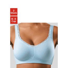 Petite Fleur By Lascana Damen petite fleur by Lascana Soft-BH Packung, ohne B&uuml;gel, aus Baumwoll-Qualit&auml;t mit Spitzenkante, bequemer BH blau 80, Cup C