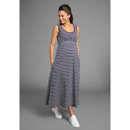 Neun Monate Damen Umstandskleid &raquo;Langes Schwangerschaftskleid&laquo; Jersey-Kleid f&uuml;r die Schwangerschaft blau 42, N-Gr