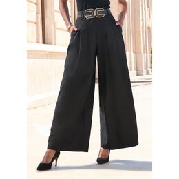 Lascana Damen Lascana Hosenrock &raquo;mit weitem Bein und Bundfalten&laquo; mit G&uuml;rtelschlaufen, Anzughose, Business chic schwarz 44