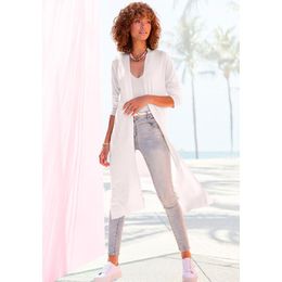 Lascana Damen Lascana Cardigan mit seitlichen Schlitzen, Longstrickjacke aus weichem Rippstrick wei&szlig; 36/38