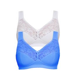 SuSa Damen B&uuml;gelloser BH &raquo;Basic&laquo; Spitze, gen&auml;hte Cups, Baumwollmix, elastisch, BH-Set blau 100, Cup C