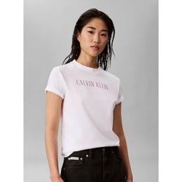 Calvin Klein Jeans Damen T-Shirt Rundhalsausschnitt, Regular Fit, Logoschriftzug wei&szlig; S