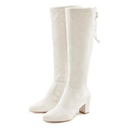 Lascana Damen Lascana Schlupfstiefel &raquo;Schlupfboots, Slouchy Boots, Slip-On,&laquo; aus stretchigem Material mit Blockabsatz in elegantem Design beige 39