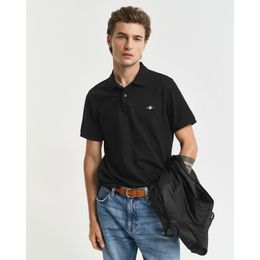 Gant Herren Poloshirt &raquo;REG SHIELD SS PIQUE POLO&laquo; mit Logo und Flachstrickkragen 100% Baumwolle Pique schwarz 5XL