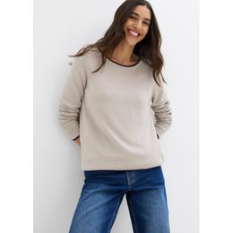 bonprix Damen bonprix Strickpullover weiches Material, mit kontrastfarbiger Rollkante beige 40/42 (M)