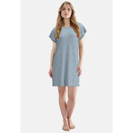 Tom Tailor Damen Tom Tailor Nachthemd mit Motiv, knielang, Kurzarm, Rundhalsausschnitt, Baumwollmix blau 40, N-Gr