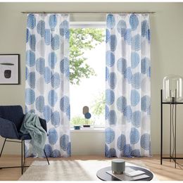 OTTO home Gardine &raquo;Belem&laquo; Kr&auml;uselband 1 Stk. tlg. 1 bzw. 2 Schals, Vorhang, Fertiggardine, Kreise blau Voile, Polyester 145cm, Kr&auml;uselband, 140cm