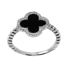 Firetti Damen Fingerring &raquo;Schmuck Geschenk Silber 925 Damenring Ring Kleeblatt&laquo; mit Zirkonia (synth.), Onyx 52, Silber 925 (Sterlingsilber), 1,75mm