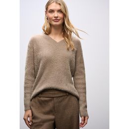 Street One Damen Street One V-Ausschnitt-Pullover mit Rippb&uuml;ndchen beige 38