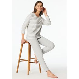 Schiesser Damen Schlafanzug &raquo;Casual Essentials&laquo; 2 tlg. w&auml;rmende Frottee-Qualit&auml;t, Rundhalsausschnitt, lang&auml;rmelig grau 48