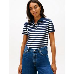 Tommy Hilfiger Damen Poloshirt &raquo;1985 Slim Fit Pique Premium&laquo; mit Logostickerei, mit Seitenschlitzen blau XS (34)