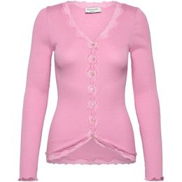rosemunde Damen rosemunde Strickjacke &raquo;Babette Silk Cardigan mit Seide&laquo; Vintage-Spitzenbesatz, Perlmuttknopfleiste, Langarm, Seidenmix pink M