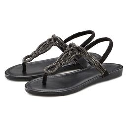 Lascana Damen Lascana Zehentrenner &raquo;Sommerschuh, offener Schuh,&laquo; Sandale, Pantolette mit Schmucksteinen in Glitzer-Optik VEGAN schwarz 41