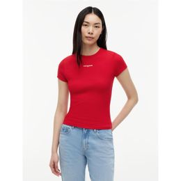 Tommy Jeans Damen Kurzarmshirt &raquo;TJW SLIM SCRIPT RIB SS TEE&laquo; Baumwollmischung, slim fit, in gerippter Struktur M (40)