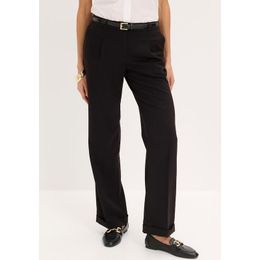 bonprix Damen bonprix Marlene-Hose &raquo;Marlenehose&laquo; weite Hose, mit B&uuml;gelfalte und Umschlagsaum, lockere Passform schwarz 36, N-Gr
