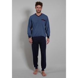 G&ouml;tzburg G&ouml;tzburg Herren G&Ouml;TZBURG Pyjama &raquo;Manhattan&laquo; 2 tlg. Langarm, V-Ausschnitt, lange Hose, V-Ausschnitt, Baumwolle blau 64 (6XL)