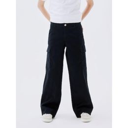 name it Kinder Cargohose &raquo;NKFROSE f&uuml;r M&auml;dchen mit Cargotaschen und Stretch&laquo; unifarben, modisch, regular fit, Baumwollmischung, Web schwarz 122, N-Gr