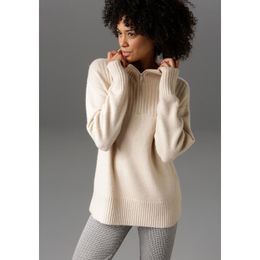 Aniston Casual Damen Aniston CASUAL Troyer mit Rei&szlig;verschluss beige 40/42