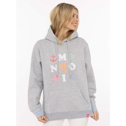 Zwillingsherz Damen Hoodie &raquo;"MOIN"&laquo;, Motiv mit Anker, gestreifte &Auml;rmelb&uuml;ndchen, Kapuze, K&auml;ngurutasche S/M