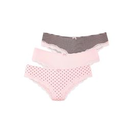 Lascana Damen Lascana Slip 3er-Pack, aus elastischer Baumwolle mit zarter Spitze rosa 32/34