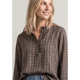 Street One Damen Street One Langarmbluse Karierte Bluse mit R&uuml;schendetails 36