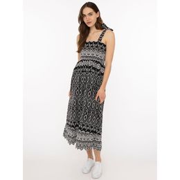 Zwillingsherz Damen Maxikleid &raquo;"Lochstickerei"&laquo; Ohne Taschen kn&ouml;chellang, mit verstellbaren Tr&auml;gern, Lochspitze schwarz-wei&szlig; S/M, N-Gr