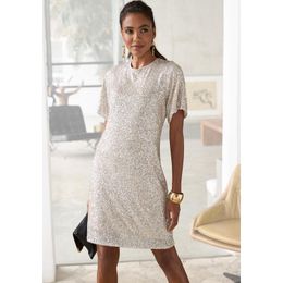 Lascana Damen Lascana Paillettenkleid &raquo;mit kurzen &Auml;rmeln&laquo; Partykleid, Festkleid, festlich, Glitzerkleid, Cocktailkleid beige 42, N-Gr