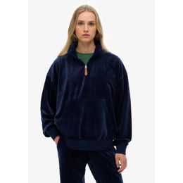 Superdry Damen Sweatshirt &raquo;COUNTRY CLUB VELOUR 1/4 ZIP&laquo;, Nicki-Qualit&auml;t, Troyer mit Logo-Brustmotiv blau L