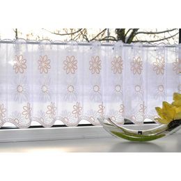 Stickereien Plauen Scheibengardine &raquo;Lilienzeit&laquo; Stangendurchzug 1 Stk. tlg. wei&szlig; Voile, Polyester 40cm, Stangendurchzug, 95cm