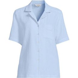 LANDS' END Kurz&auml;rmelige Musselin-Bluse, Damen, size: regular, Blau, Baumwolle, by Lands' End