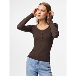 Pieces Damen Pieces Langarmshirt &raquo;PCKITTE LS TOP NOOS BC&laquo; Baumwollmischung, slim fit braun L