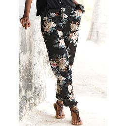 Lascana Damen Lascana Strandhose &raquo;aus luftig leichtem Jerseystoff&laquo; mit Blumendruck, Jerseyhose, luftige Sommerhose, Schlupfhose schwarz 36, N-Gr