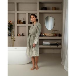 Kayori Bademantel &raquo;Meguro&laquo; mit Stickereidruck gr&uuml;n Baumwolle L L: 100cm