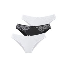 Petite Fleur By Lascana Damen petite fleur by Lascana Slip Packung, 3 St&uuml;ck, mit Spitzeneins&auml;tzen schwarz-wei&szlig; 44/46