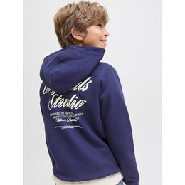 Jack & Jones Jack & Jones Junior Jungen Kapuzensweatshirt &raquo;JORNORREBRO TYPO BACK SWEAT HOOD SN JNR&laquo;, Baumwollmischung, relaxed fit, Langarm blau 152