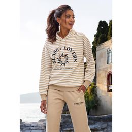 H.I.S. H.I.S Damen Kapuzenpullover im Streifenlook mit gro&szlig;en Print, Loungewear braun 40/42