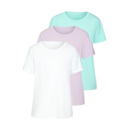 Beachtime By Lascana Damen Beachtime by Lascana T-Shirt &raquo;mit modischem Schlitz am Saum&laquo; 3er-Pack, aus luftiger Baumwoll-Qualit&auml;t lila 32/34